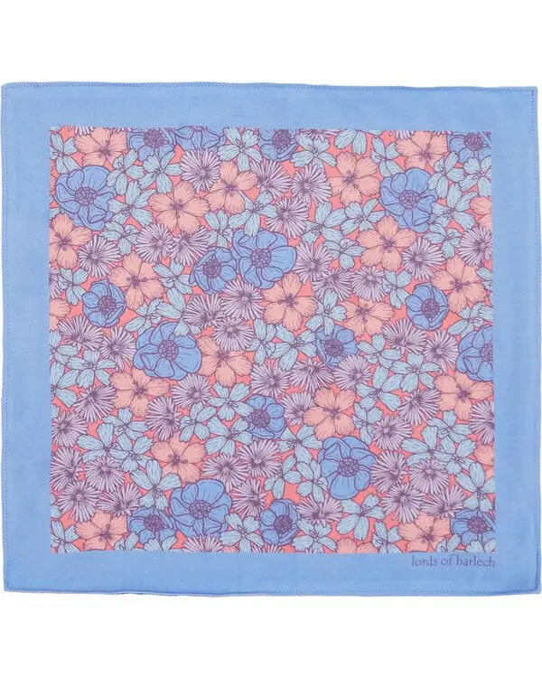 LORDS OF HARLECH Hudson Dense Floral Merino Handkerchief Pocket Square - Pink
