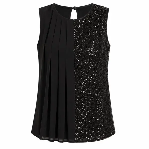 NUVV COLLECTION Sequin Pleated Sleevless Blouse - Black
