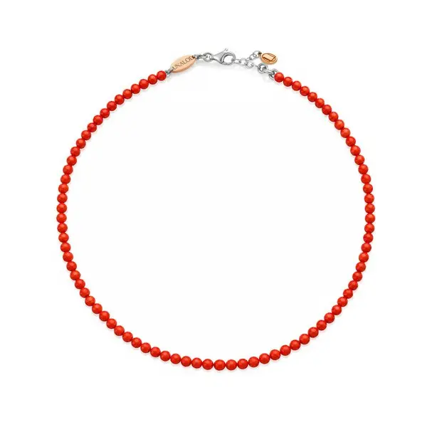 UNALOE Silver / Red Mediterranean Red Coral Necklace In Sterling Silver – Handmade Italian Jewellery - Silver/red