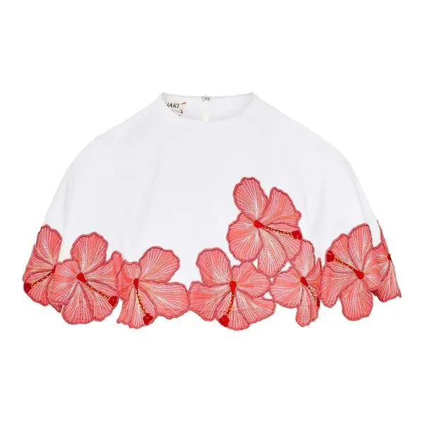 ASHAKI Hand-embroidered Hibiscus Cotton Cape