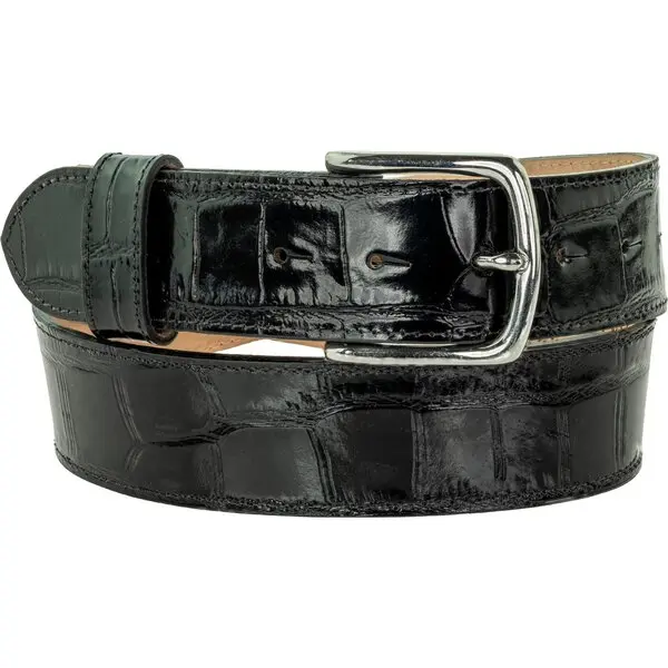 PEACHY BELTS LTD Croc Print Belt With Silver Buckle - Black