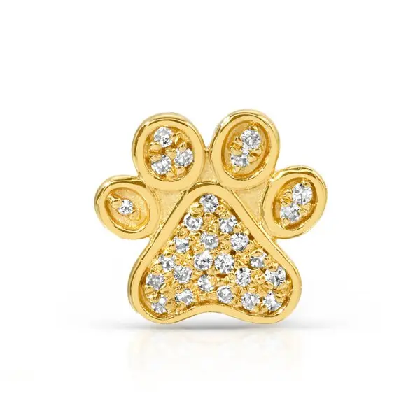 Maya Brenner Designs Pavé Charm Stud 14k Yellow Paw - Gold