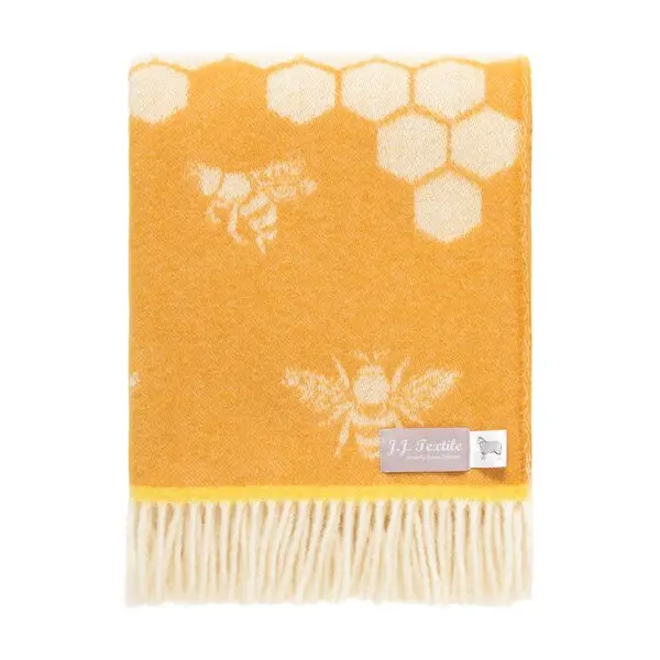 J.J.Textile White / Yellow Bee Wool Throw - White/yellow