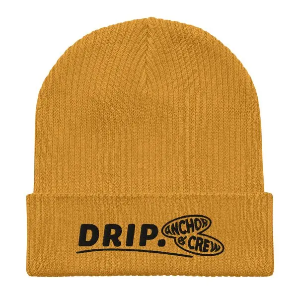 ANCHOR & CREW Mustard Drip Gen. Organic Cotton Embroidered Beanie - Yellow