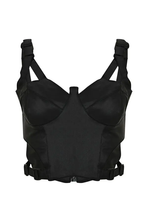 GOC DENIM Structured Cut-out Corset Top - Black