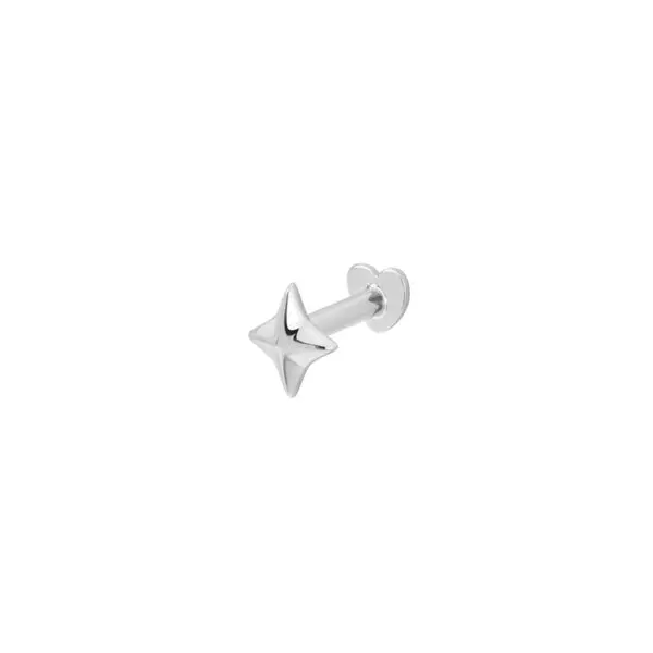 VANCHI 14k Solid White Gold Four Point Star Flat Back Stud - Silver