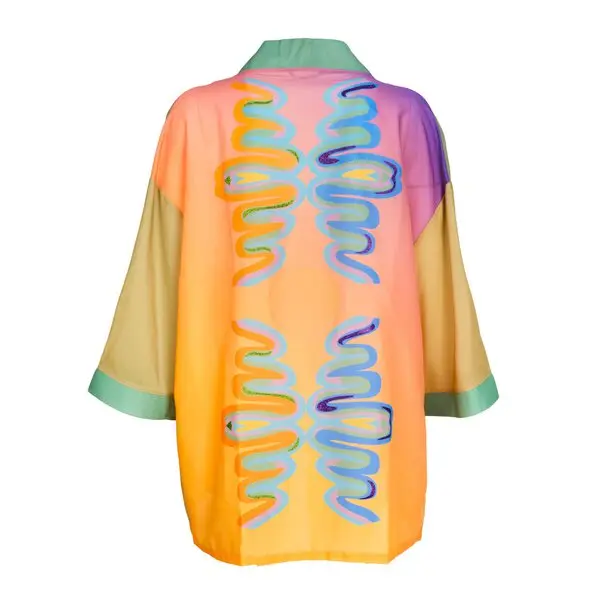 JOY-ES Sunset Psychedelic Silky Kimono - Green
