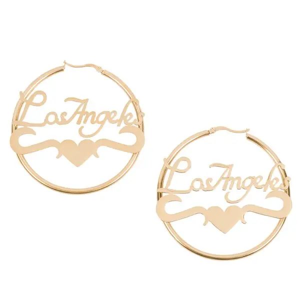 BLACK CAKE City Of Angels Los Angeles Nameplate Hoop Earrings - Gold