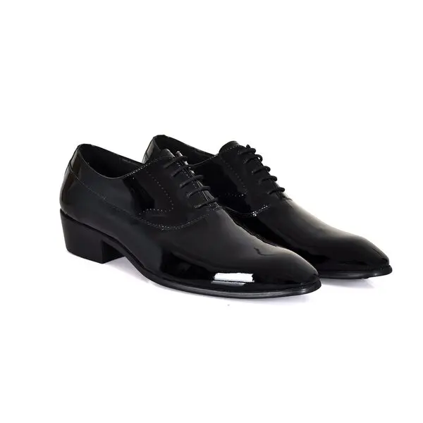 DAVID WEJ Frederick Patent Leather Dress Shoe With Cuban Heel - Black