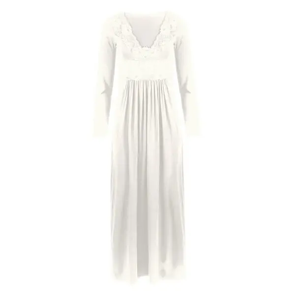 OH!ZUZA NIGHT&DAY Long Nightdress With Lace Details Ivory - White