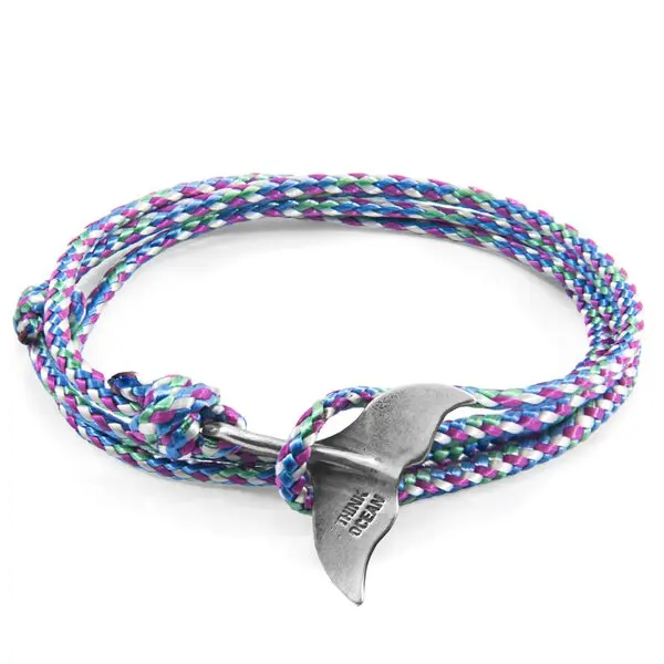 ANCHOR & CREW Multicoloured Think Ocean Big Whale Silver & Rope Bracelet - Gray