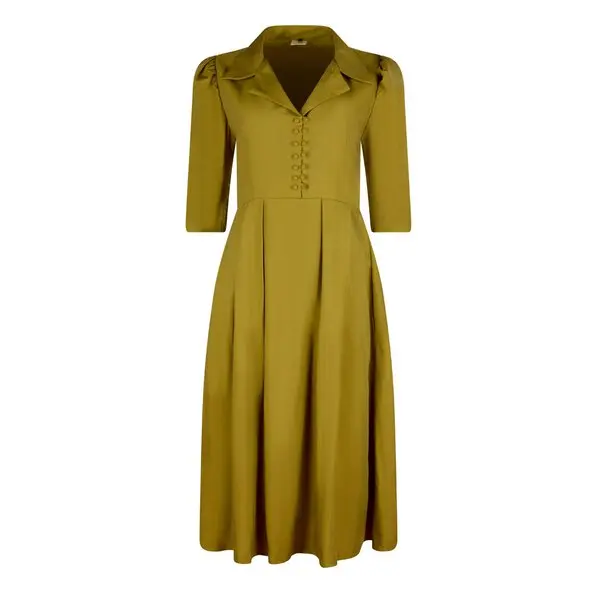 NUMBAT Constance Cotton Coat Collar Midi Dress – Olive - Green