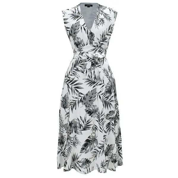 SMART AND JOY Tropical Print Sleeveless Midi Dress - Black