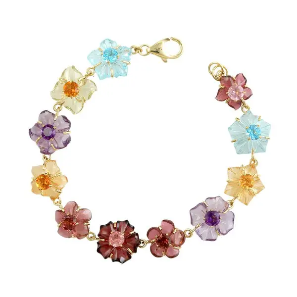 ARTISAN Carved Multi Gemstone Flower Bracelet In 14k Gold - Yellow