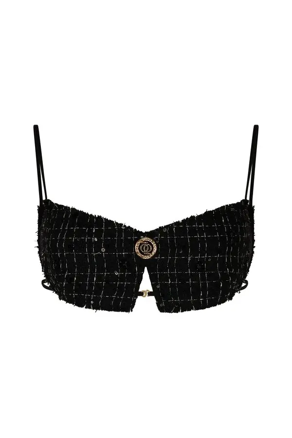 GOD SAVE QUEENS Asap Tweed Top - Black