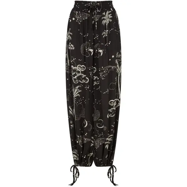 RAFFYA Palm High Waist Palm Print Trouser - Black