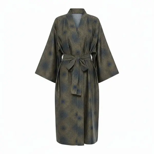 DECOFLUX HOME Brown / Blue Cotton Sateen Kimono Robe Mirage Gold - Brown/blue