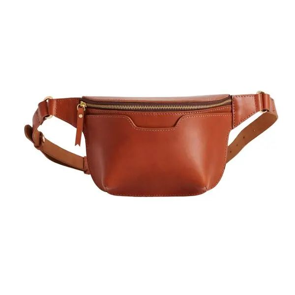 VIDA VIDA Structured Tan Leather Sling Bum Bag - Brown
