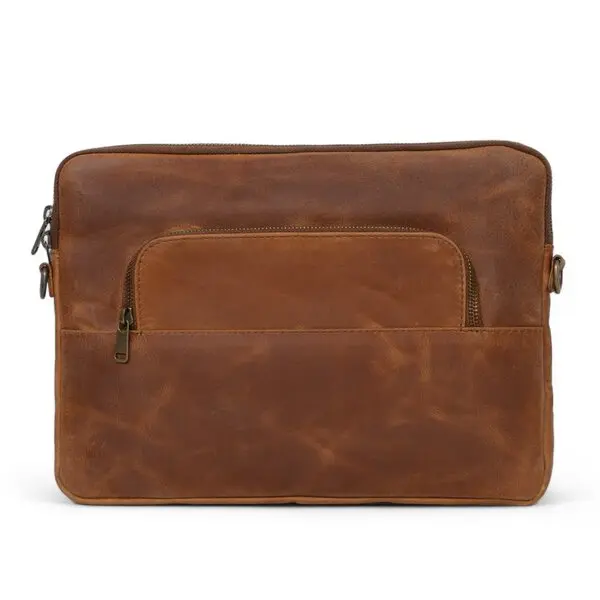 HIDES LEATHER CO. Classic Leather Laptop Sleeve, Messenger Organizer For Macbook - Brown