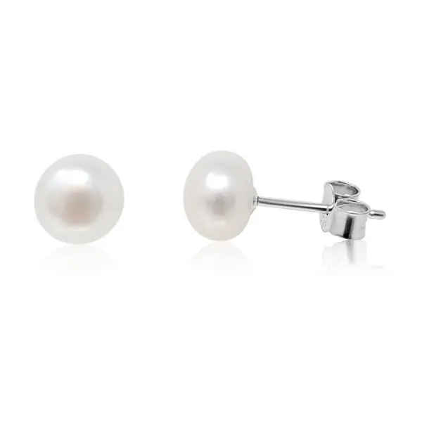 KIRI & BELLE Mae Sterling Button Pearl Earrings - Silver