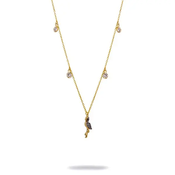 EBRU JEWELRY Diamond Flamingo Elegance Chain Necklace - Gold