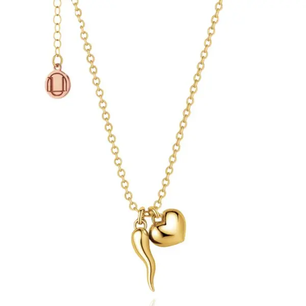 UNALOE Plated Italian Horn And Heart Necklace – Handmade Good Luck Pendant From Italy - Gold