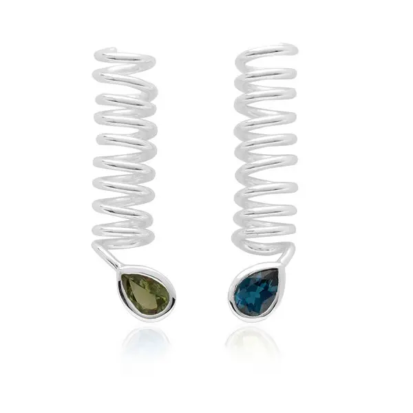 ARMATURE Blue / Green / Silver Green Tourmaline And Blue Topaz Curl Drop Earrings - Blue/green/silver