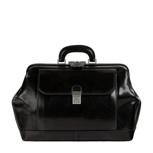 TIME RESISTANCE Italian Leather Doctor Bag Hamlet - Black