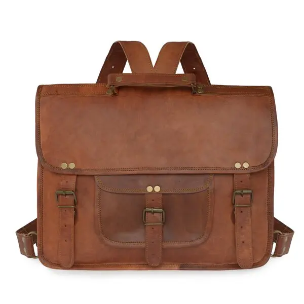 VIDA VIDA Vida Vintage Leather Backpack Satchel - Brown