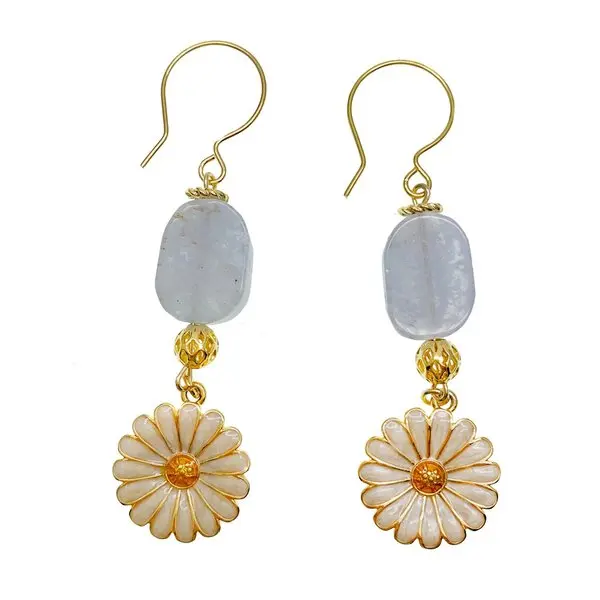 FARRA Blue Lace Agate Sunflower Dangle Hook Earrings - Orange