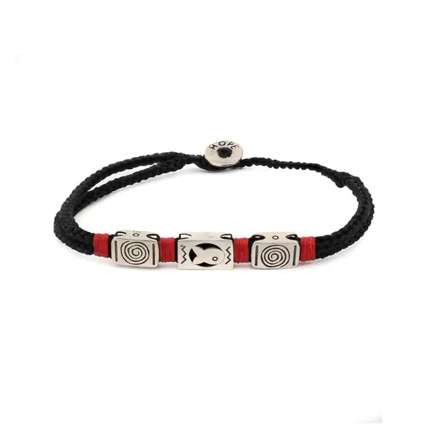 EBRU JEWELRY Black / Red / Silver Sterling Silver Fish & Soul Black Woven Striking Hope Bracelet Black - Black/red/silver