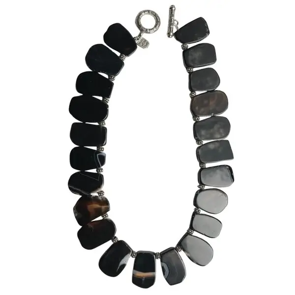 AMY DELSON JEWELRY Black / Silver Veronica Black Agate Tab Toggle Necklace - Black/silver