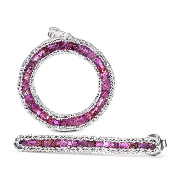 GERMAN KABIRSKI Pink / Silver Medea Asymmetric Silver Earrings With Raw Rubies - Pink/silver