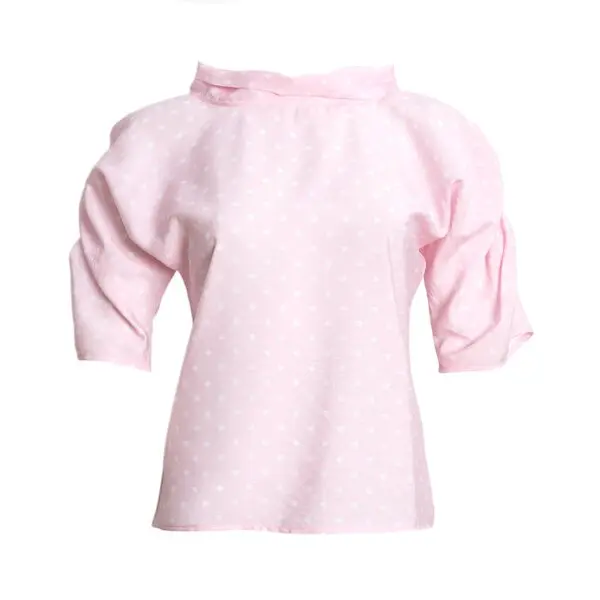 BIANCA POPP Puff Blouse With Collar In Dotted - Pink