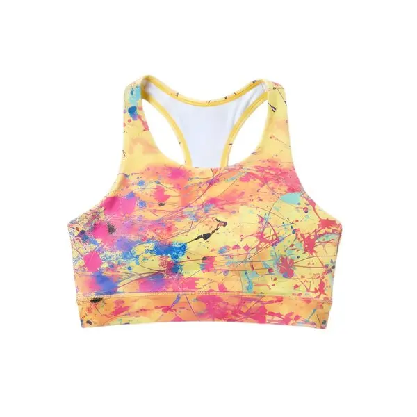 LILIA MUNN High Support Racerback Sports Bra– Acid Rain Print - Yellow