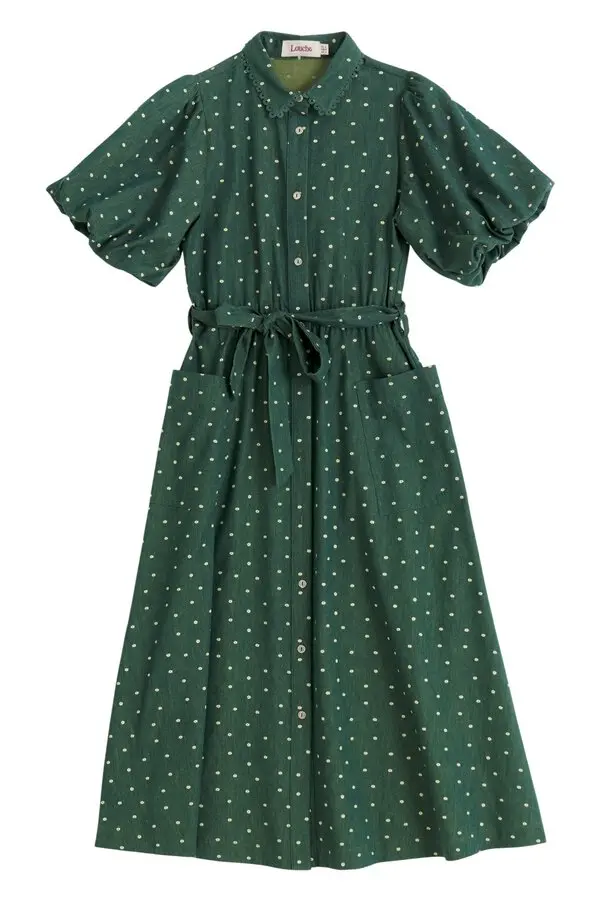 LOUCHE Lola Flower Dot Print Balloon Sleeve Shirtdress Fern - Green