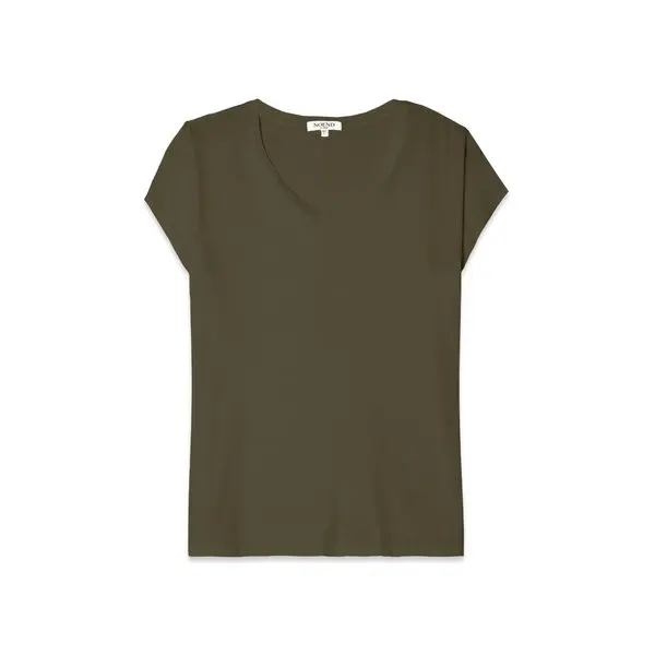 NOEND Supima Cotton Cap Sleeve V Neck Tee In Military - Green