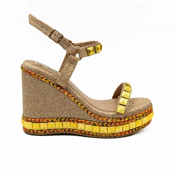 RETTROSE Neutrals Rosalie Nude Hand Embellished Luxury Wedge Shoe - Brown