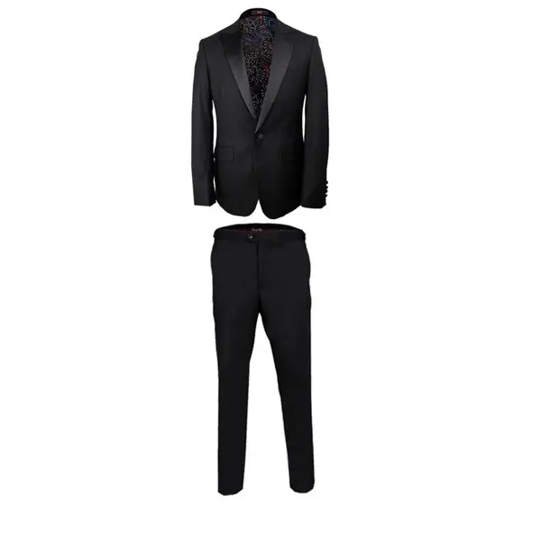 DAVID WEJ Alfredo Dress Single Breasted Satin Peak Lapel Tuxedo Set - Black