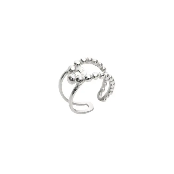 SPERO LONDON Beaded Intercepting Circle Sterling Adjustable Ring - Silver
