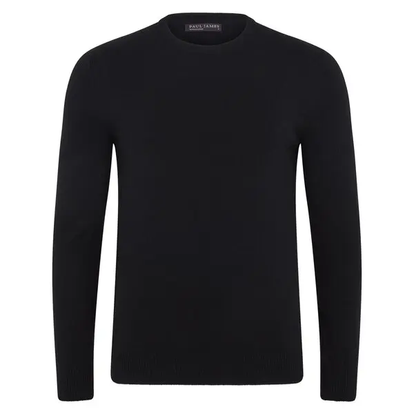 PAUL JAMES KNITWEAR Lightweight Merino Cashmere Marius Crew Neck Jumper - Black