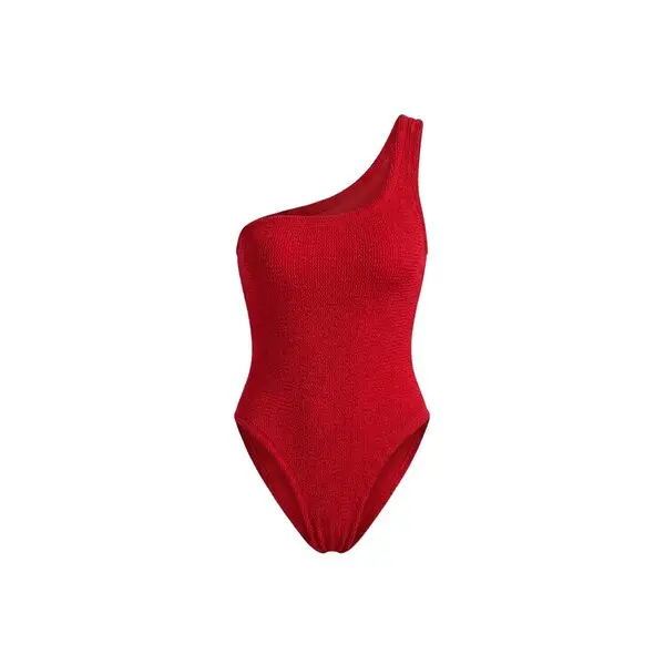 VERONI SWIM The Elvira Crinkle One-shoulder One Piece - Red