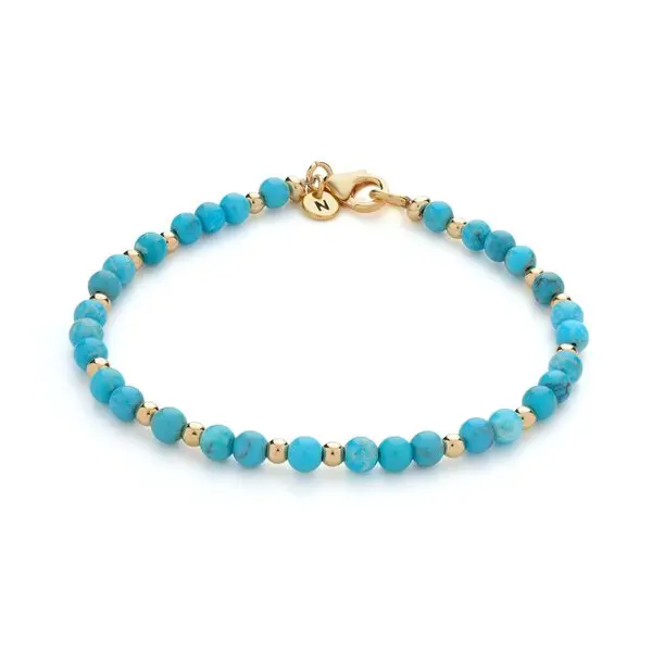 NELLOU JEWELLERY Jewel Bead December Birthstone Bracelet Gold Plated Sterling Silver Turquoise - Blue