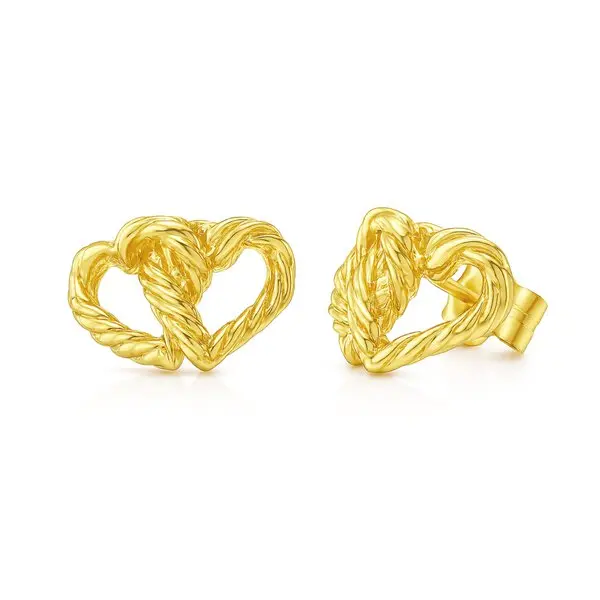 UNALOE Vermeil Twisted Heart Stud Earrings – Luxury Contemporary Symbolic Designer Studs - Gold