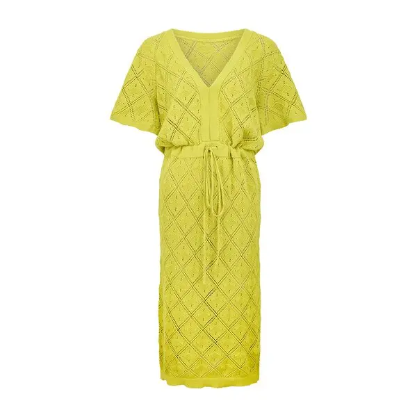 RAFFYA Santorina Knitted Midi Dress In Chartreuse - Yellow