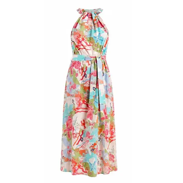 JESSICA RUSSELL FLINT Pleat Neck Midaxi Dress The Hamptons - Orange