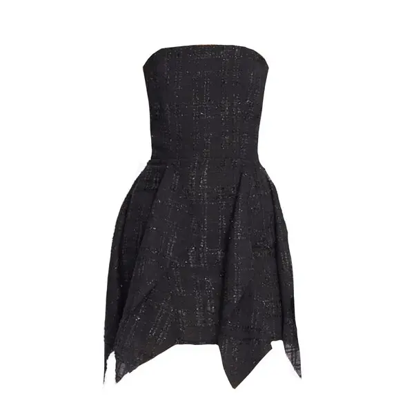 MIRIMALIST Strapless Shiny Tweed Dress - Black