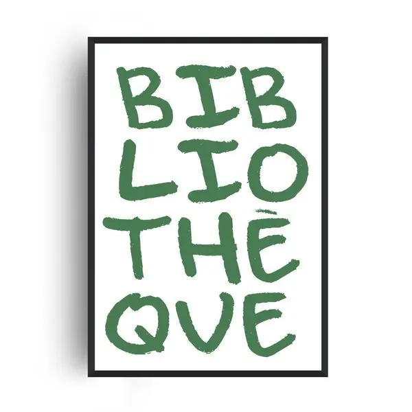 FANCLUB Bibliothéque French Library Retro Playful Quote Art Print A2 - Green
