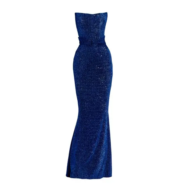 ANGELIKA JOZEFCZYK Moon Shimmering Evening Gown Navy - Blue