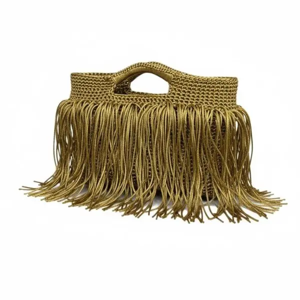 SPRINGMOONATELIER Handmade Crochet Bag With Tassel Detail - Gold